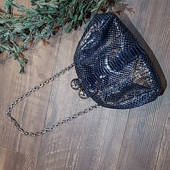 Furla | Bags | Vintage Furla Deep Blue Snakeskin Embossed Clutch Bag ...